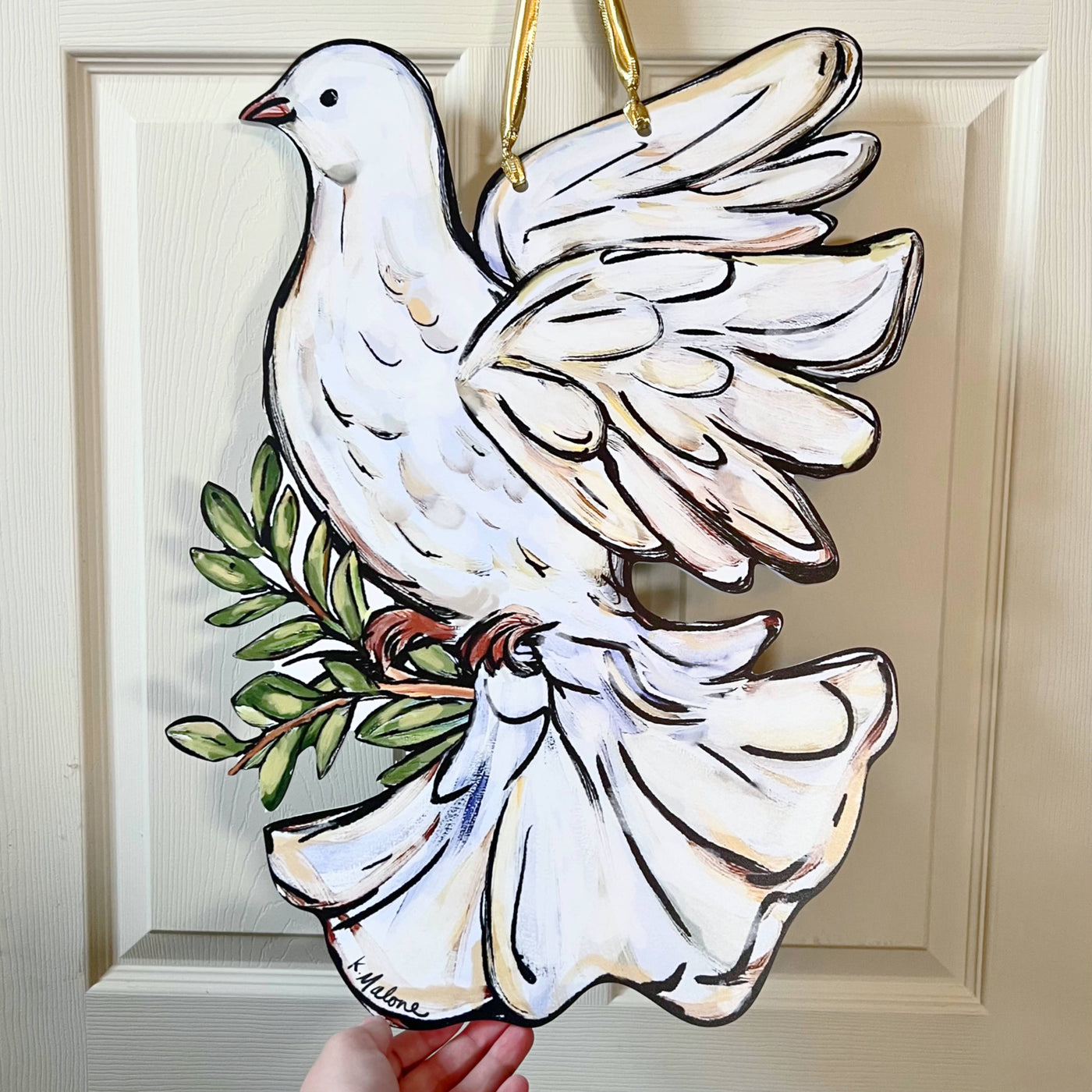 White Christmas Dove Door Hanger - Pretty Elegant New Xmas Bird Home ...