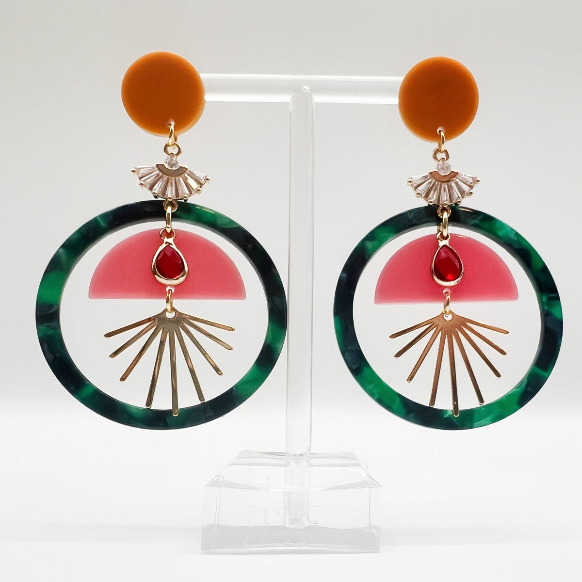 Tropic Glam Resin Earrings - Statement Jewelry Tropical Jade Green Red ...