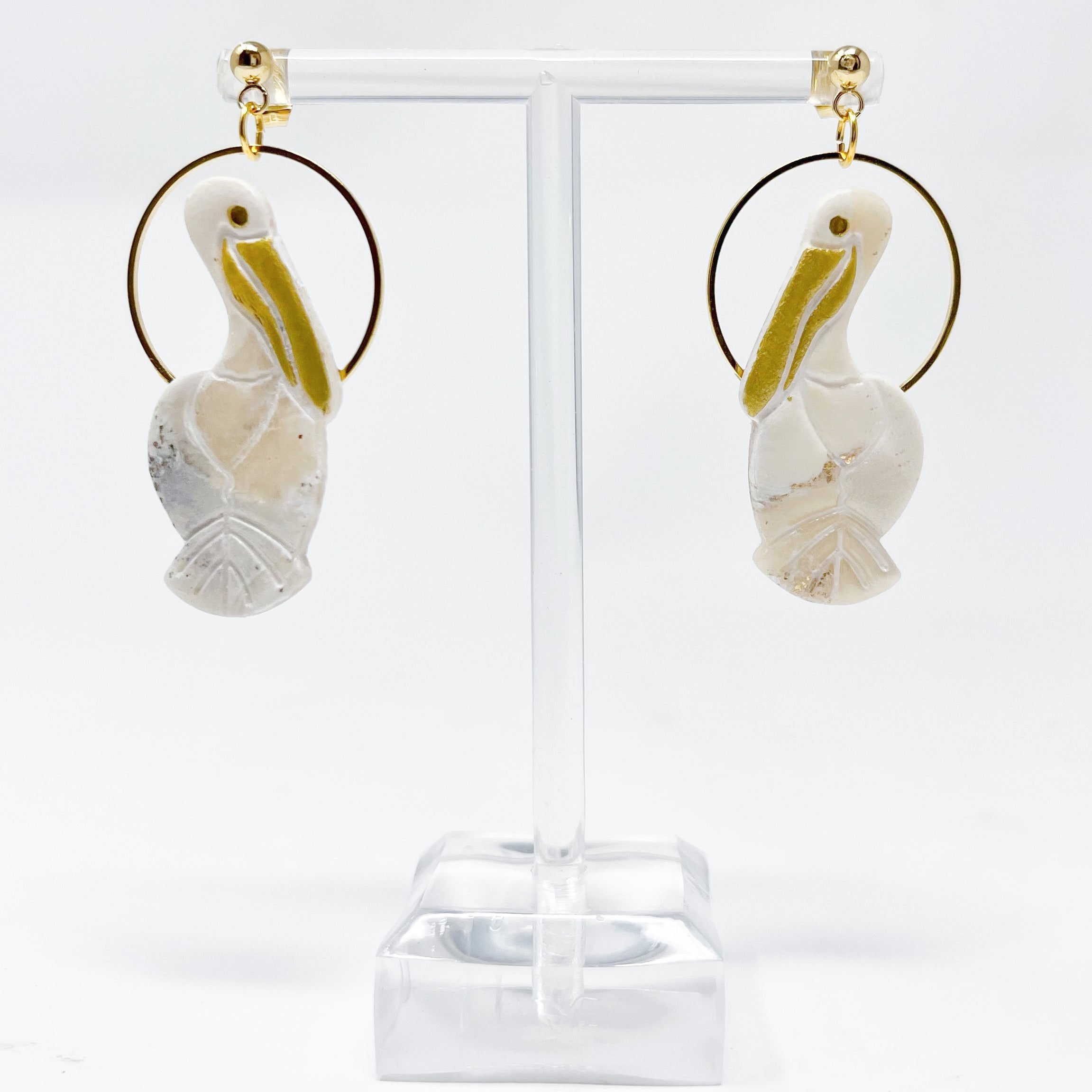 White Brown Louisiana Pelican Clay Earrings - Handmade Art New Orleans ...